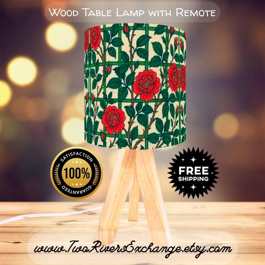 Rose Trellis Table Lamp With Arts and Crafts Cottagecore Flower Linen ...