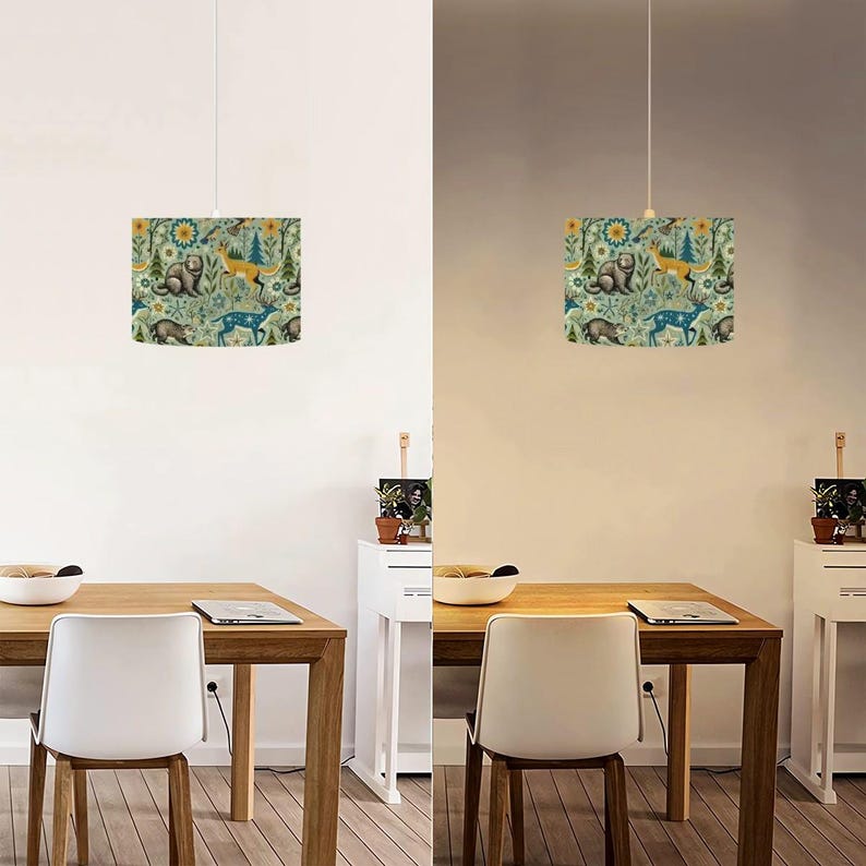 Bear & Doe Plug-in Pendant Light With Woodland Critters Linen Lampshade ...