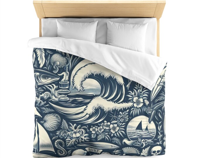 Beach Duvet Cover, Abstract Art Ocean Bedding Set, Aqua Blue Teal Gray ...