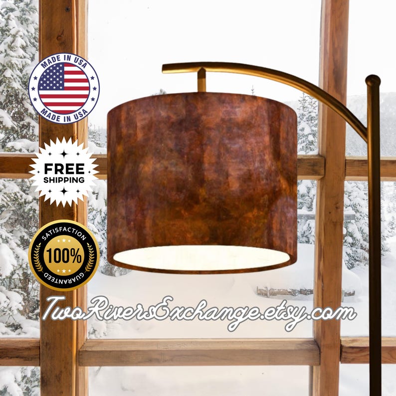 Rustic Floor Lamp With Distressed Brown Linen Lampshade on Black Metal ...