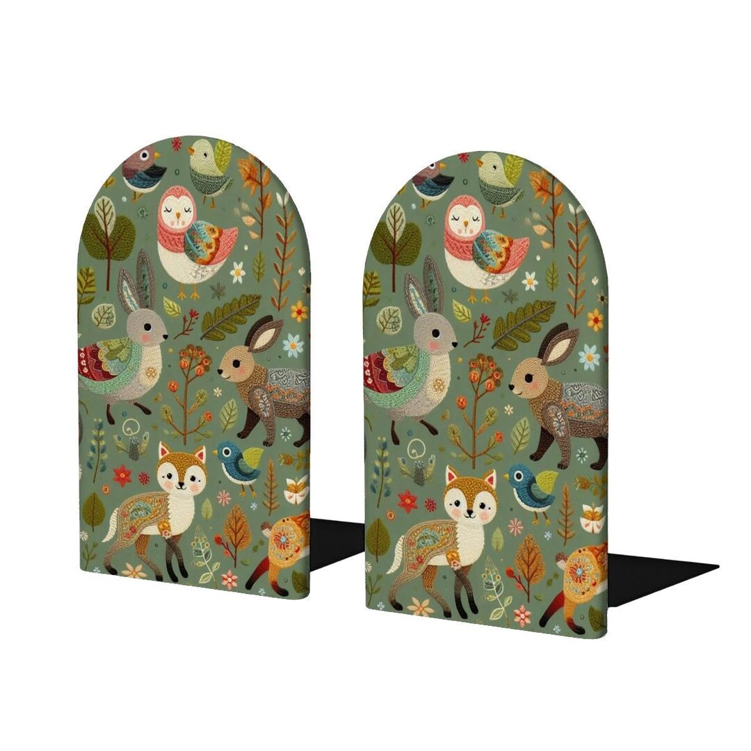 Wood & Iron Bookends in Woodland Critters Winter Menagerie, Reader Gift ...