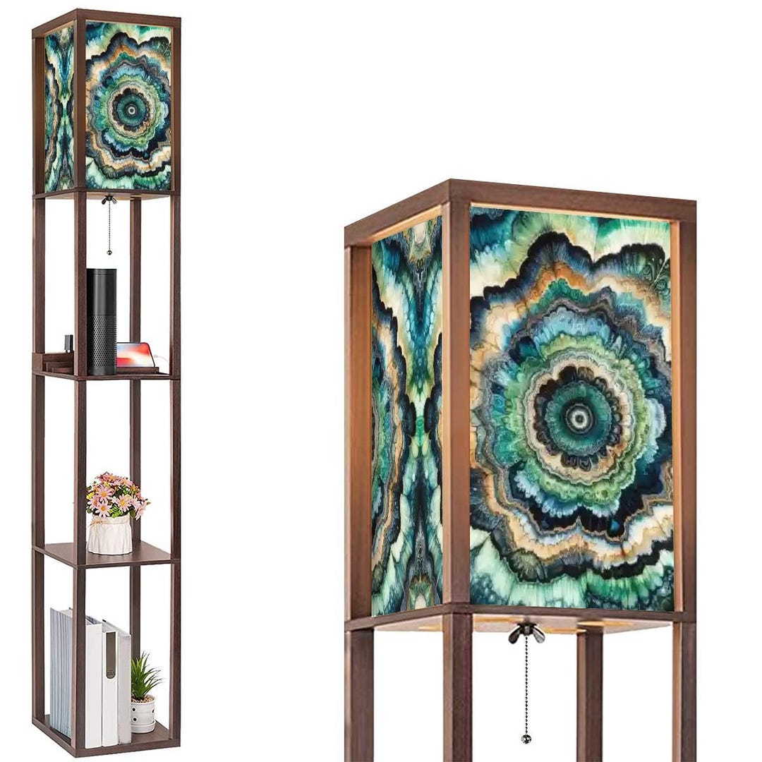Green Blue Amber Geode Arts & Crafts Curio Floor Lamp With Shelves ...
