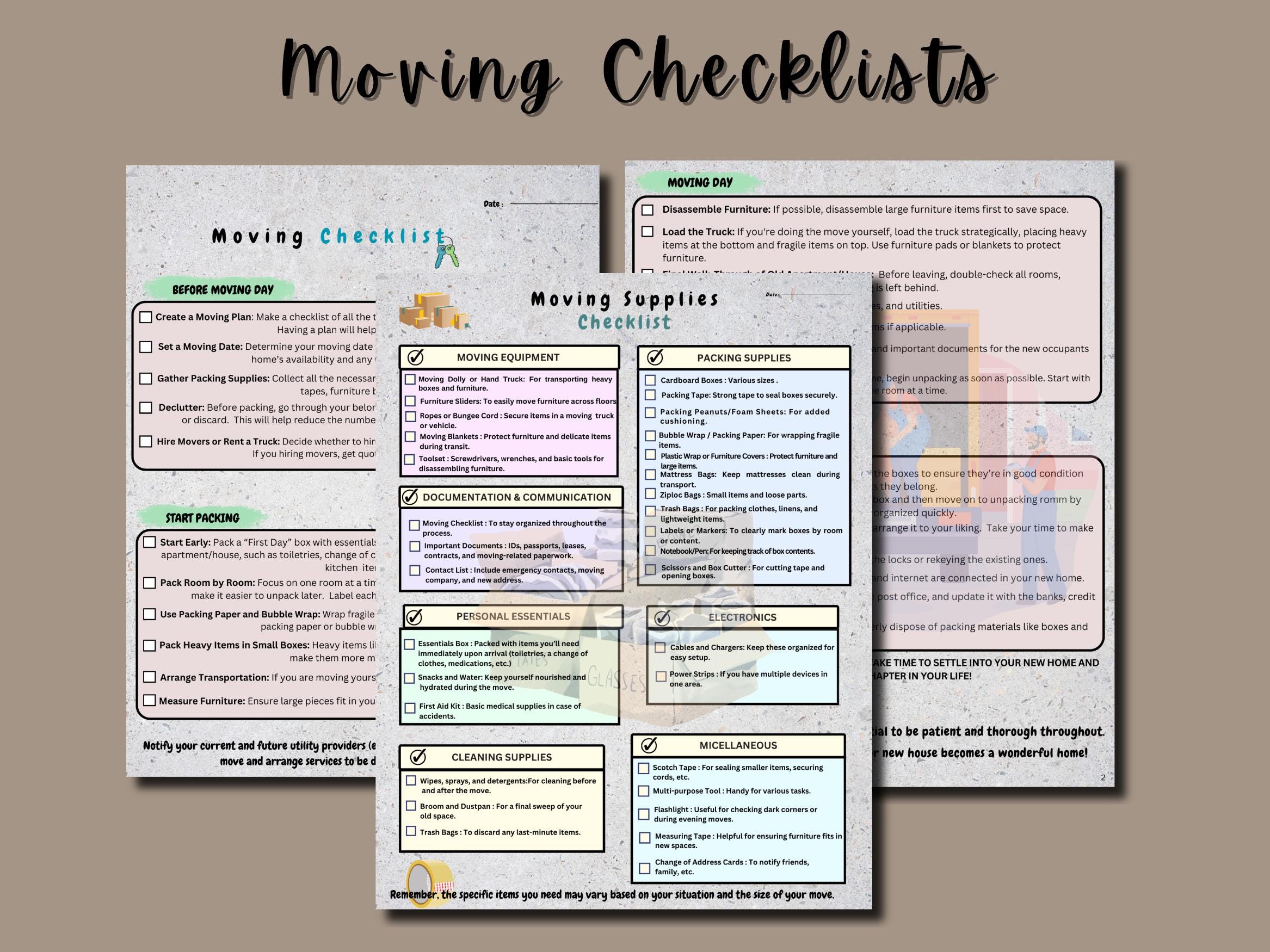 Moving Checklist | Moving Planner | Moving Supply Checklist | New Home ...