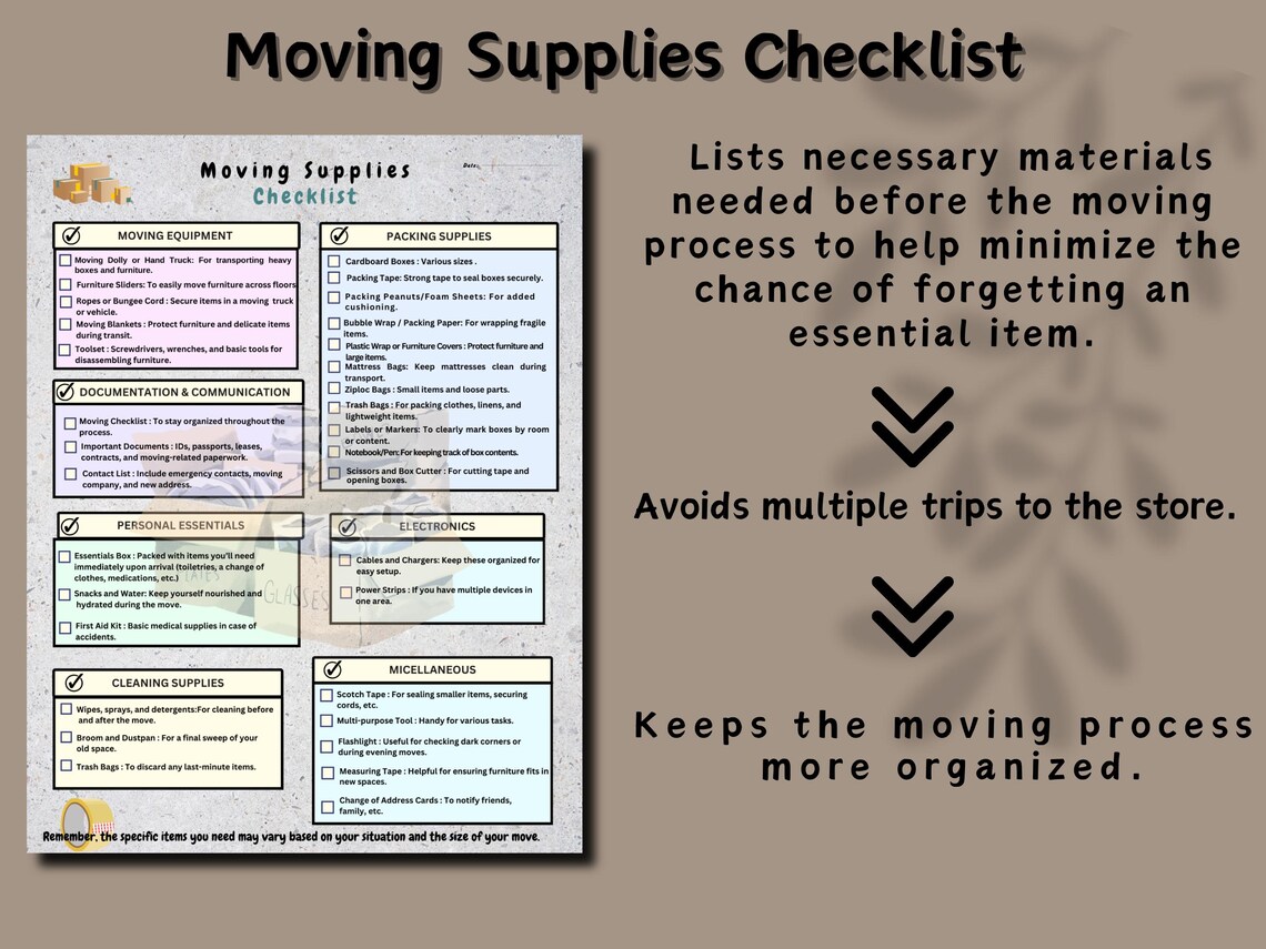 Moving Checklist | Moving Planner | Moving Supply Checklist | New Home ...