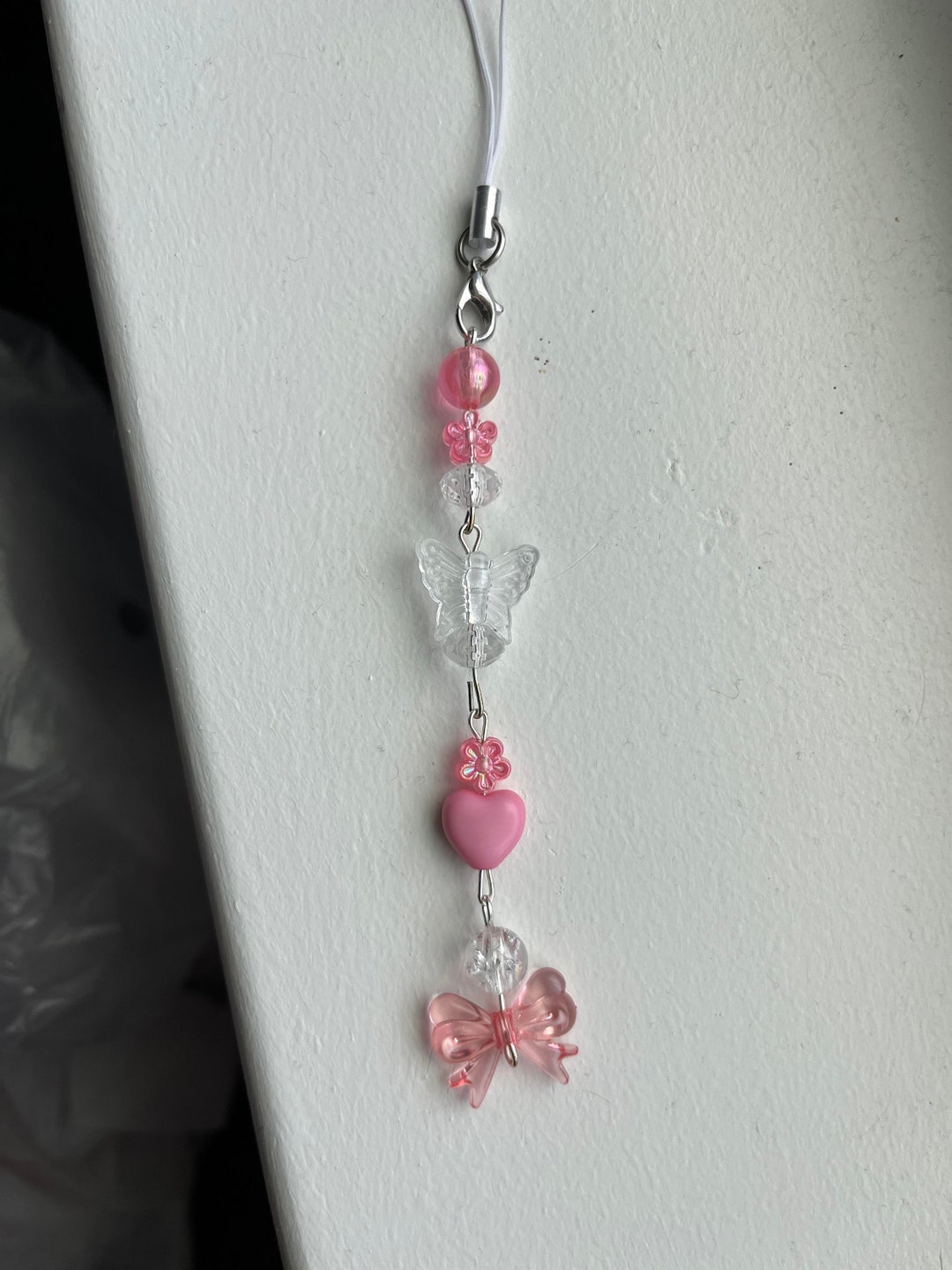 Pink Bow and Heart Keychain/phonecharm - Etsy