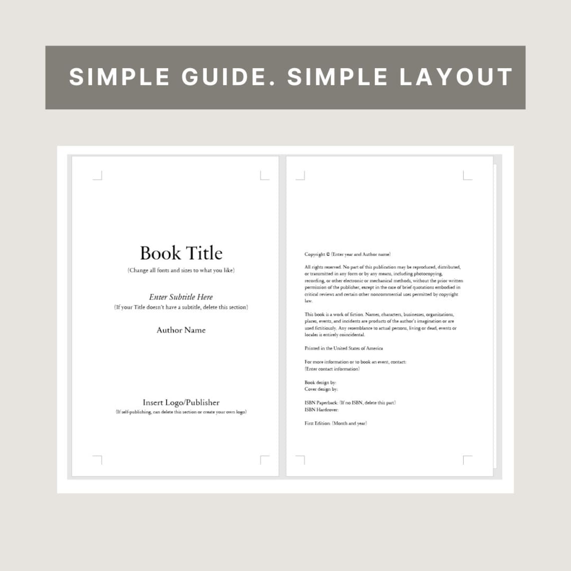 MS Word Book Template for KDP. Fiction Self Publish Help Guide. One ...