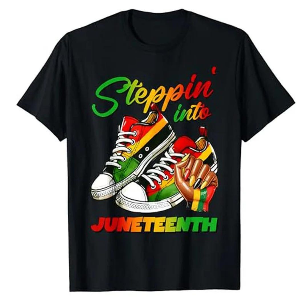 Stepping Into Juneteenth Afro Woman Black Girls Sneakers Men T-shirt ...