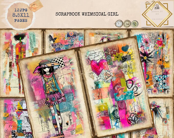 Junk Journal Printable, Whimsical Scrapbook Girl Journal, Tall Skinny ...