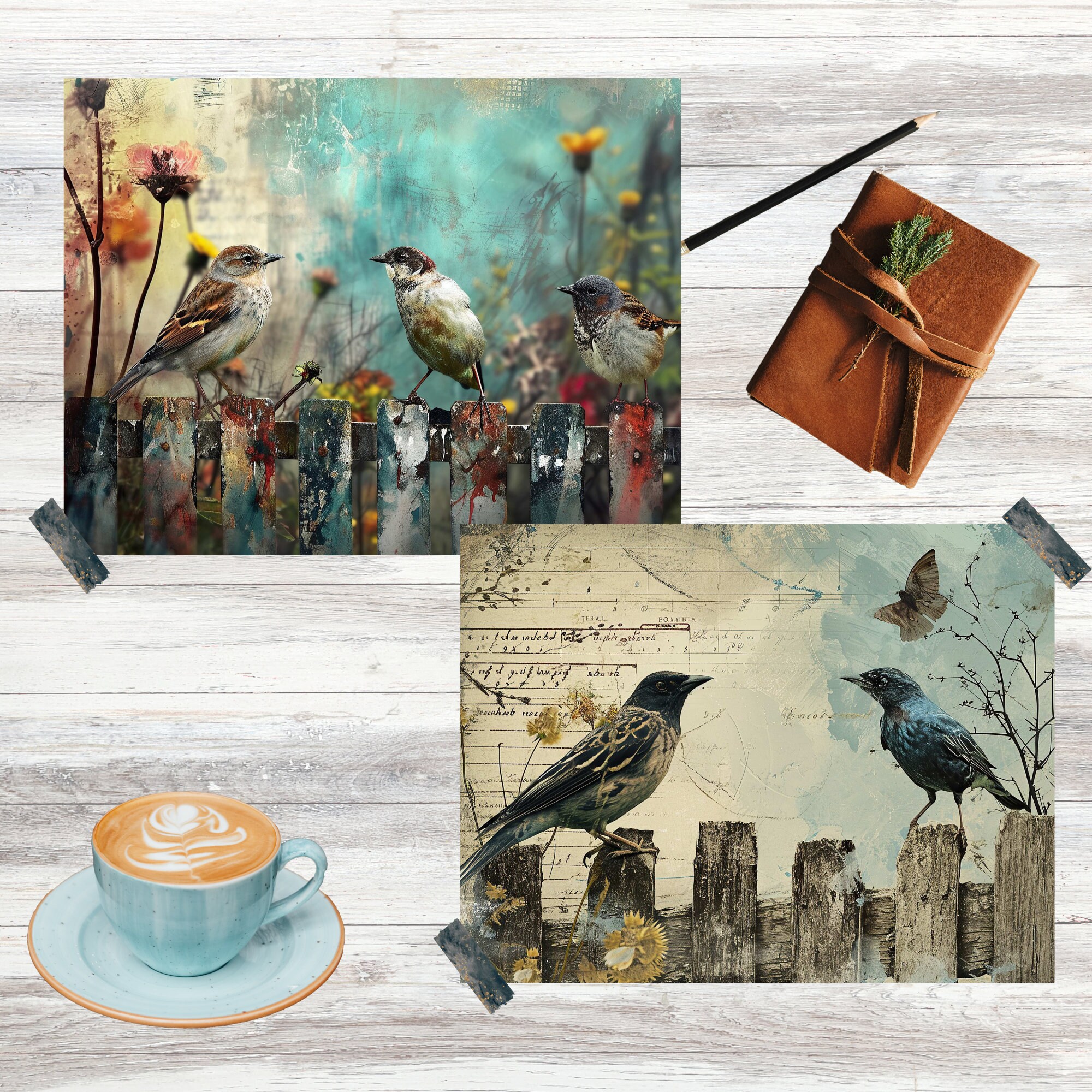 Birds Junk Journal, Bird Pages, Bird on a Fence Junk Journal , Bird ...