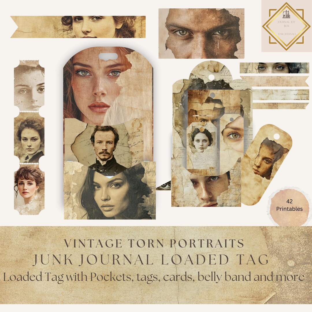 Loaded Tag Printable, Vintage Torn Portraits Tags, Victorian Portraits ...
