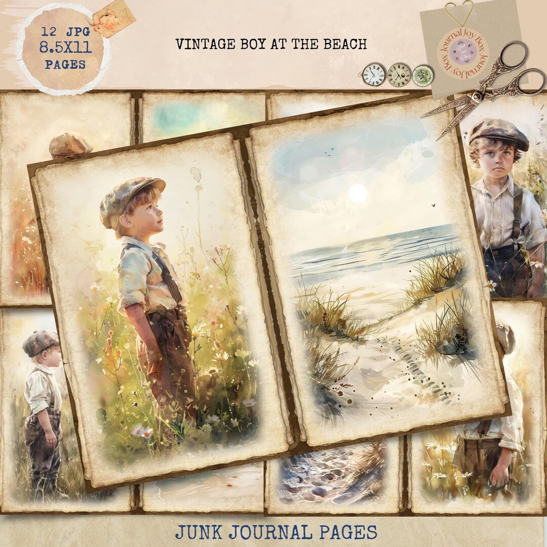 Junk Journal Printable, Vintage Boy at the Beach Junk Journal, Beach ...