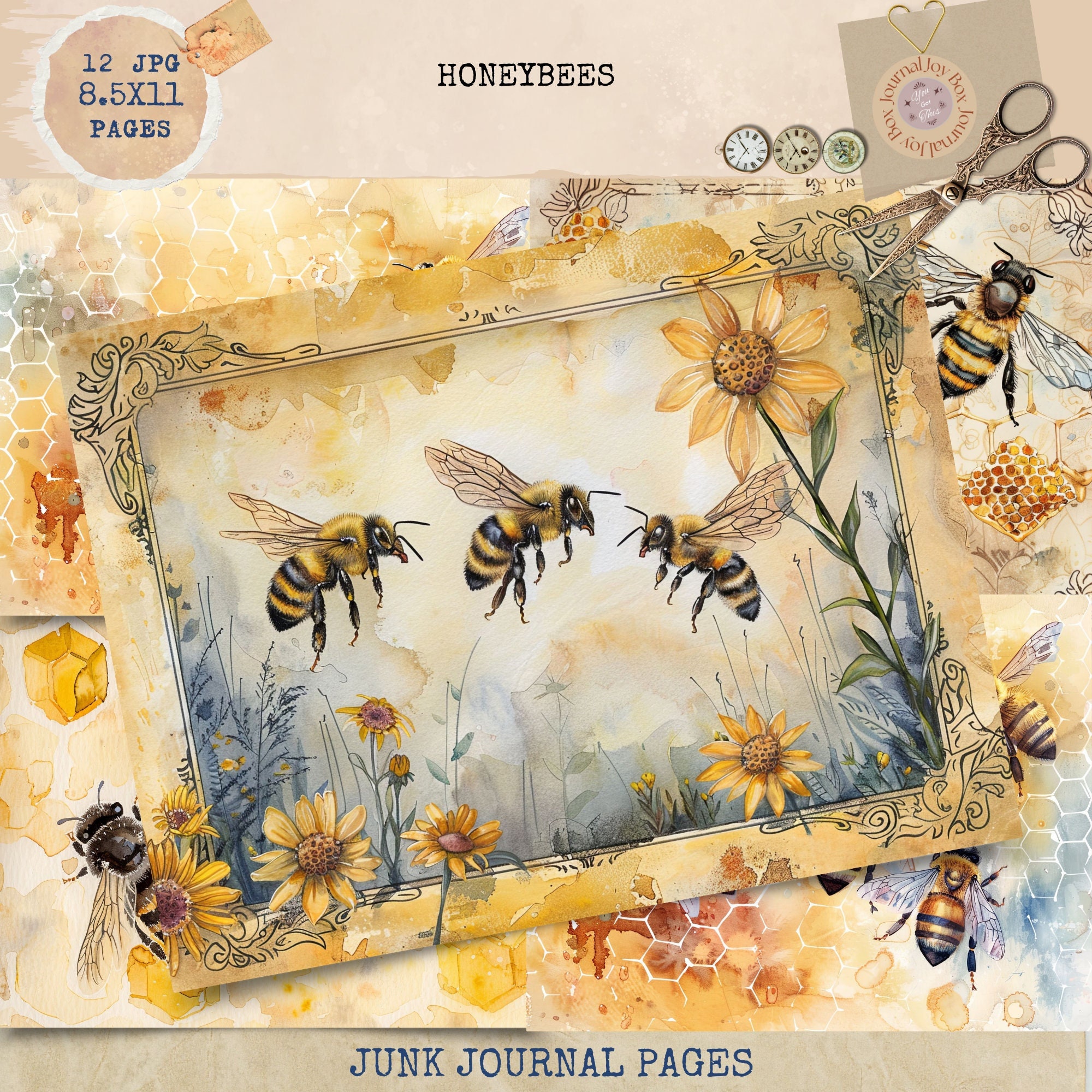 Junk Journal Printable, Honeybee Journal, Honeybees Journal Papers ...