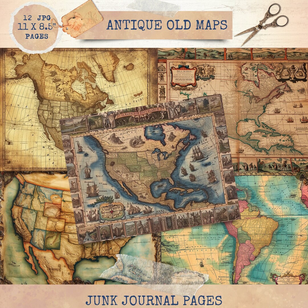 Junk Journal Printable, Vintage Old Maps Vintage Journal Papers, Old ...