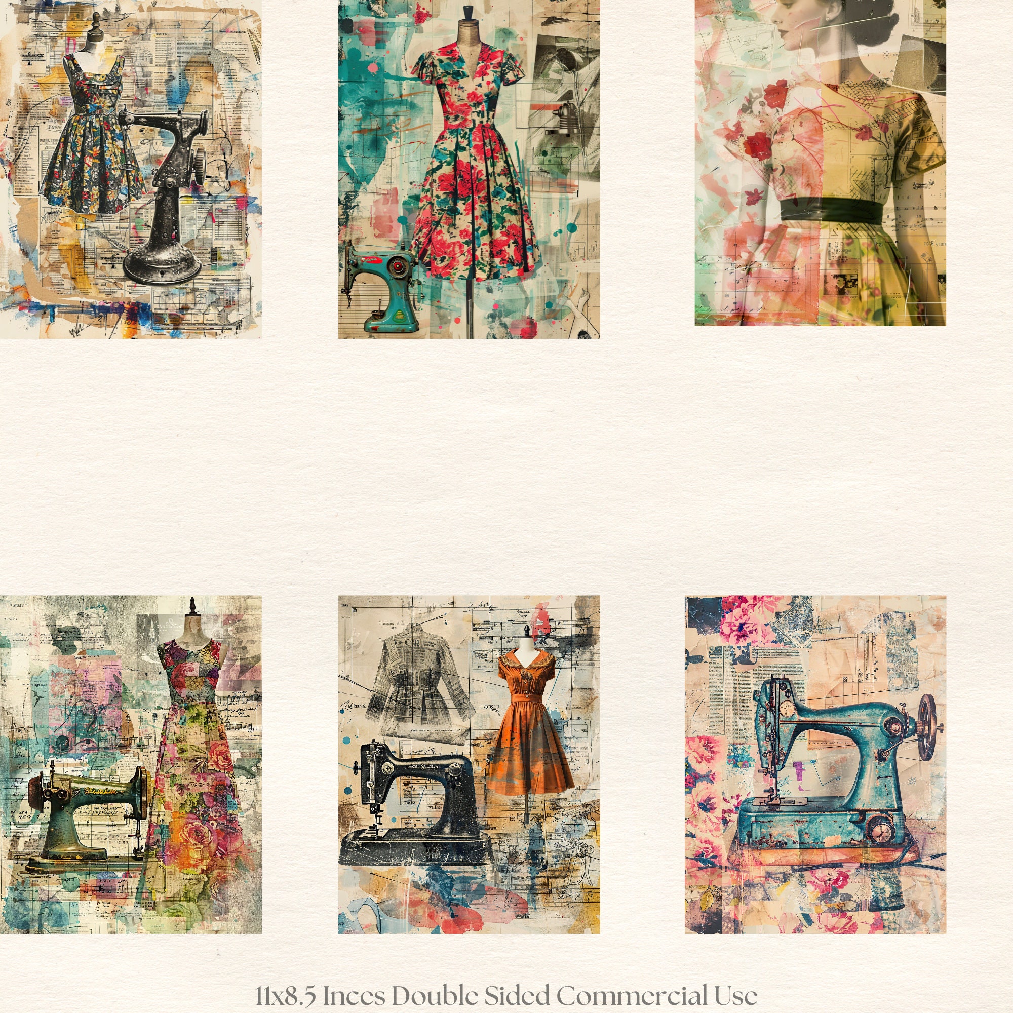 Vintage Seamstress Junk Journal Pages, Digital Scrapbook Paper, Sewing ...