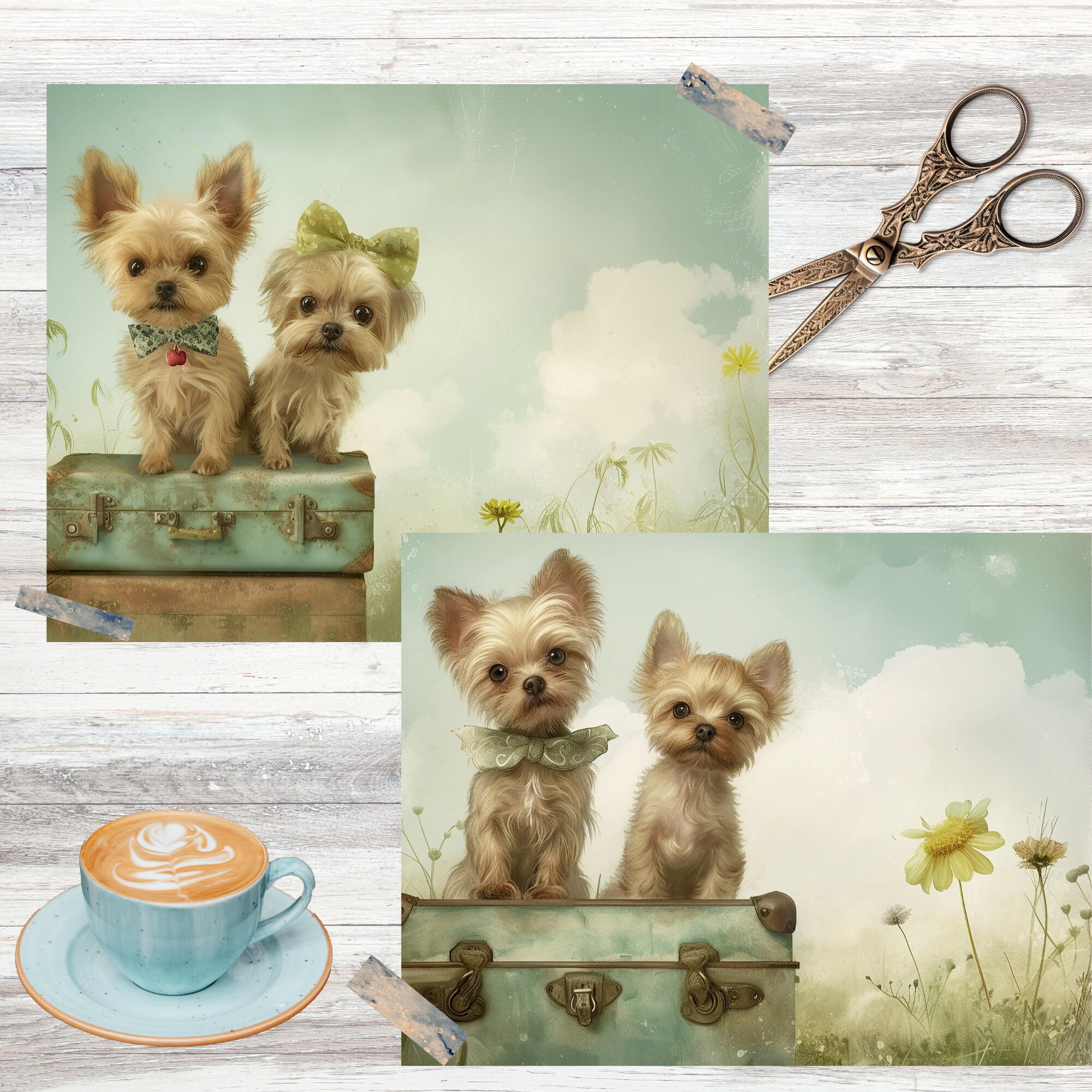 Junk Journal Printable, Puppies on a Box, Vintage Journal Paper ...