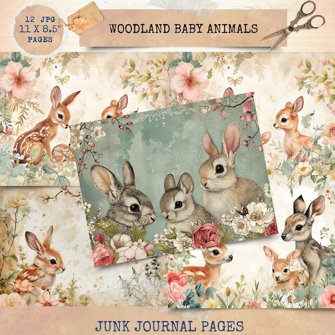 Junk Journal Printable, Woodland Baby Animals, Baby Animals Journal ...