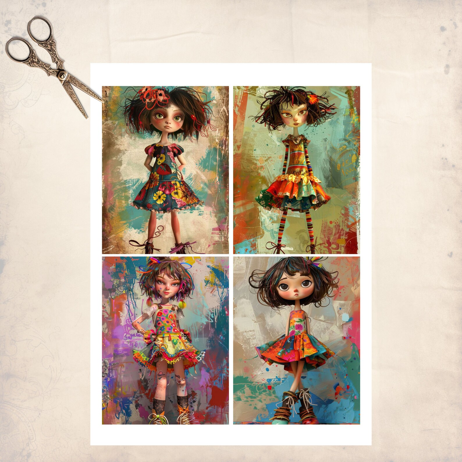 Weird Quirky Girls Junk Journal Cards, 12 Cards, Quirky Girls Printable ...