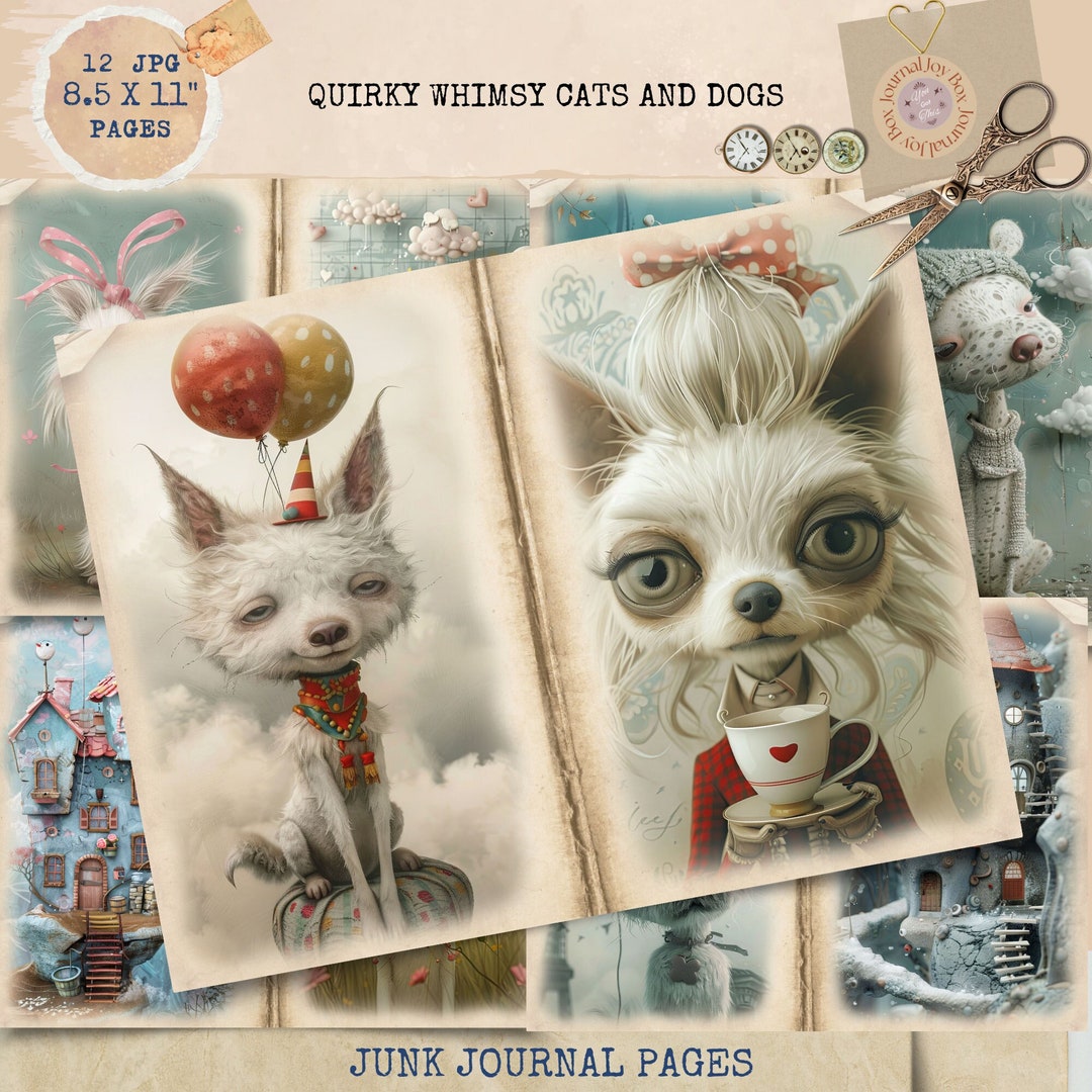 Quirky Dogs and Cats Junk Journal, Dog and Cat Pages, Quirky Animals ...
