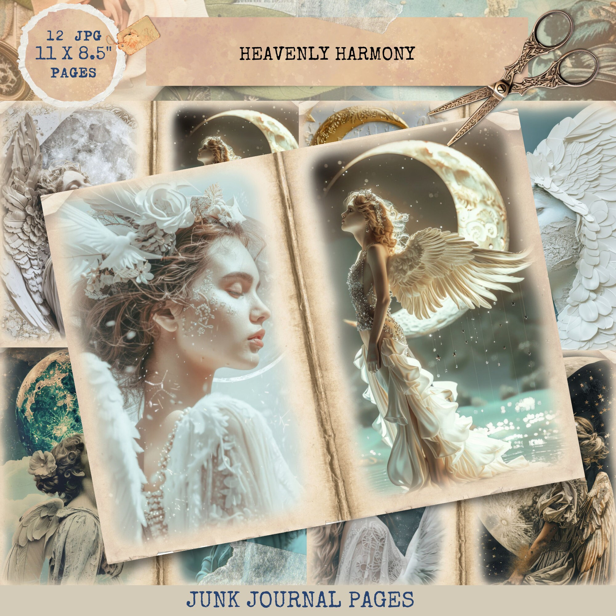 Junk Journal Printable, Angel Journal, Celestial Journal Papers, Angel ...