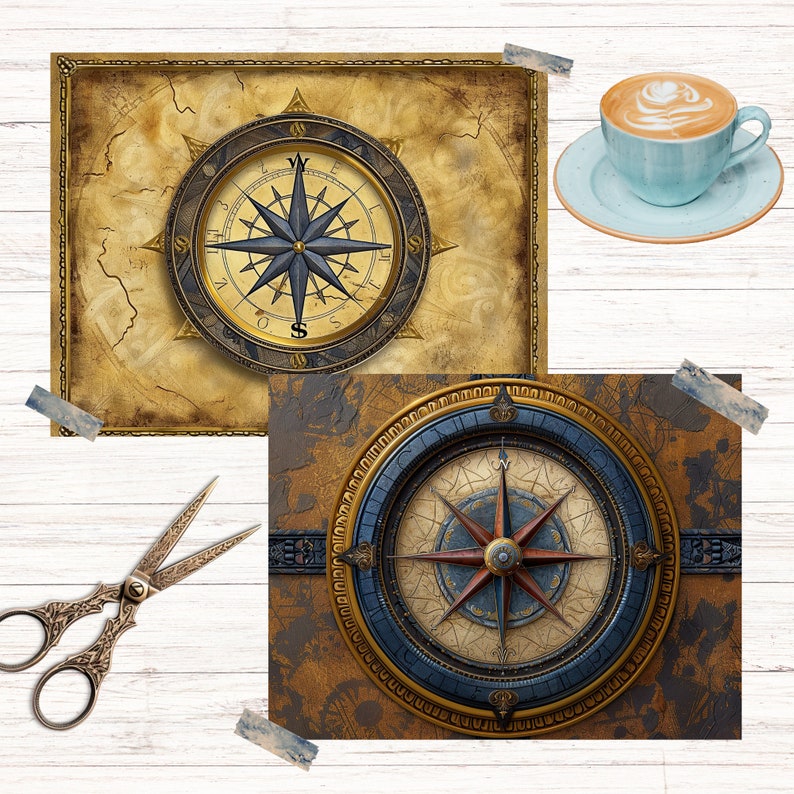 Junk Journal Printable, Vintage Compass, Compass Journal Papers, Old ...