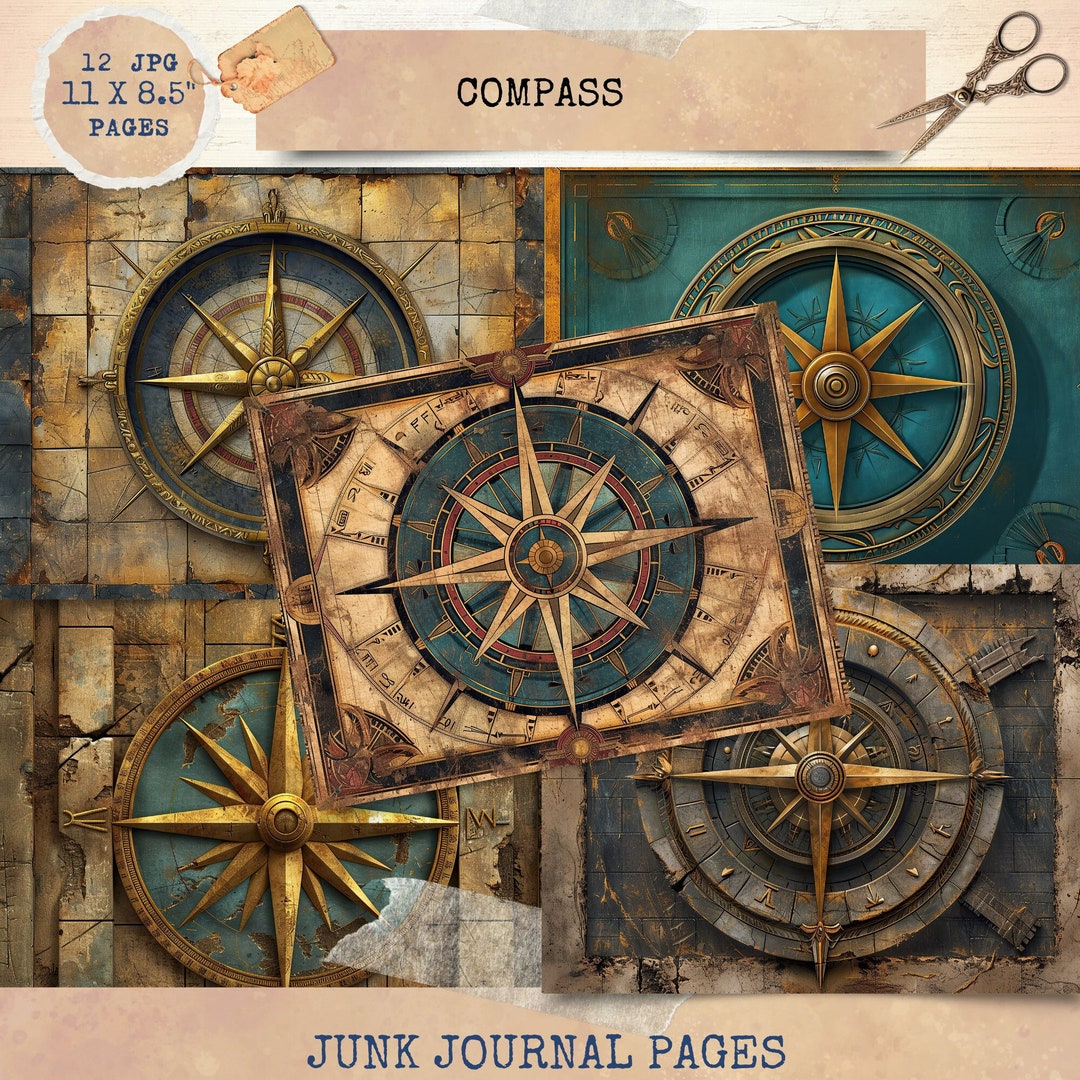 Junk Journal Printable, Vintage Compass, Compass Journal Papers, Old ...