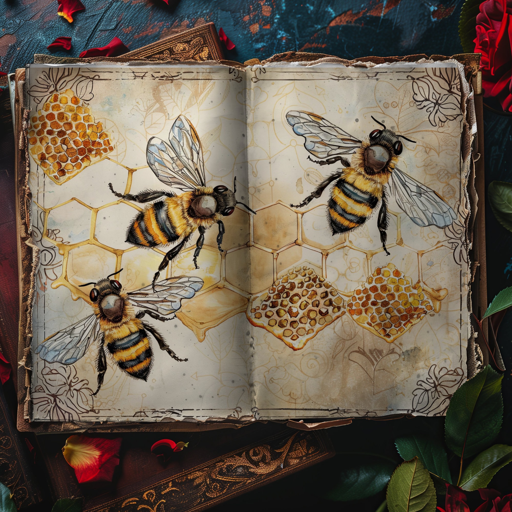 Junk Journal Printable, Honeybee Journal, Honeybees Journal Papers ...