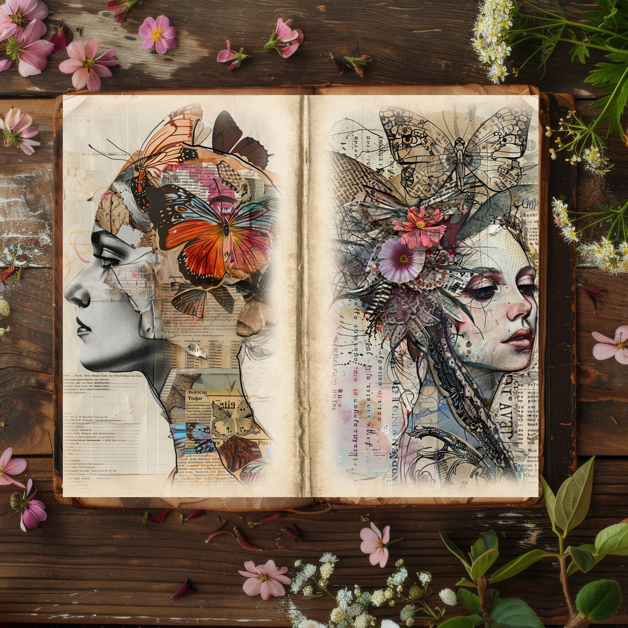 Vintage Antique Wings Junk Journal Pages, Digital Scrapbook Paper ...