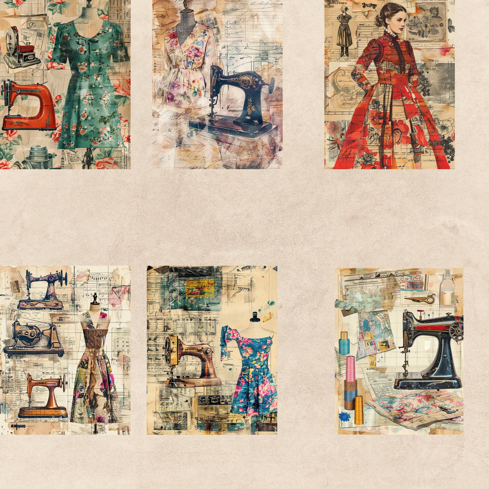 Vintage Seamstress Junk Journal Pages, Digital Scrapbook Paper, Sewing ...