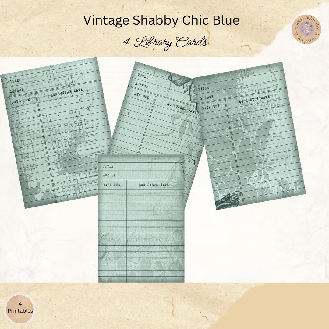 Vintage Shabby Blue Library Cards, Printable Library Book Cards ...