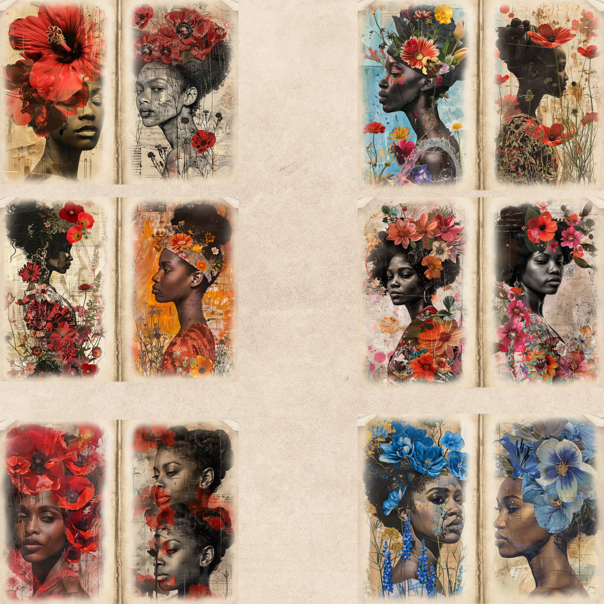 African American Flower Woman Junk Journal Pages, Digital Scrapbook ...