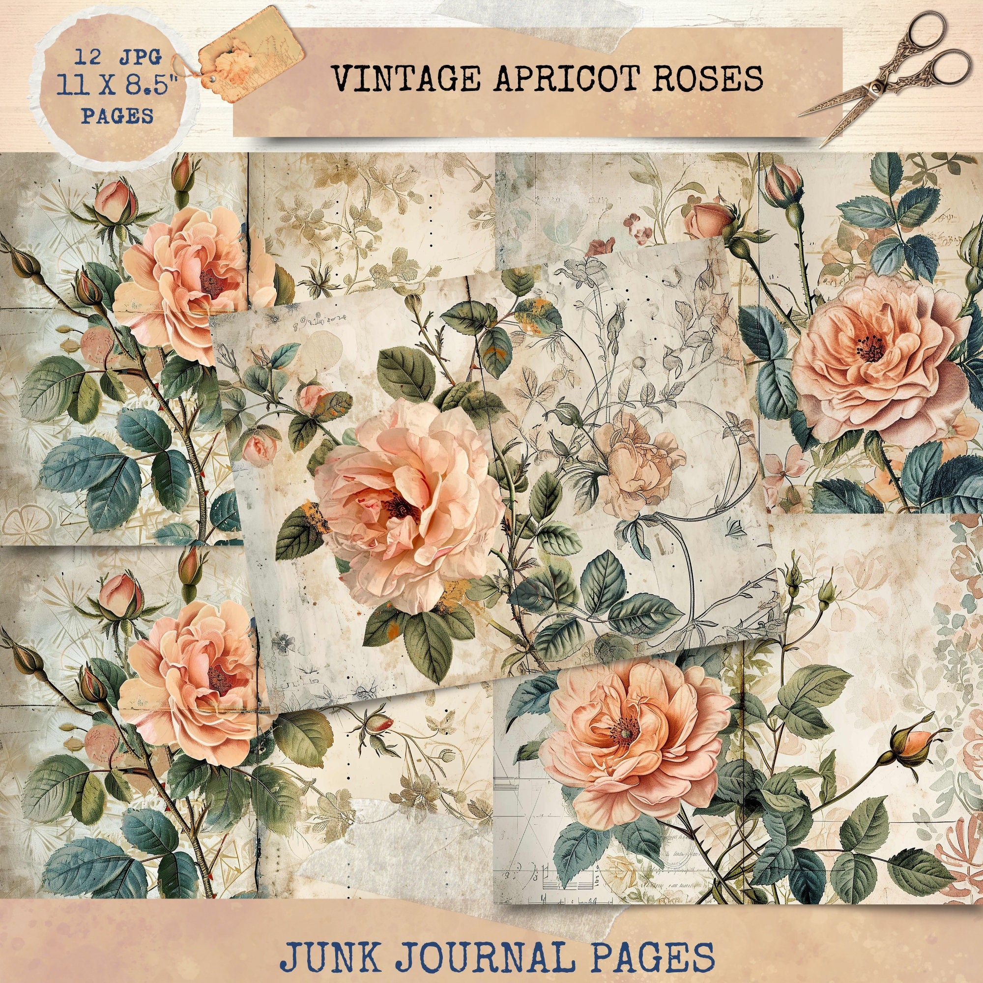 Junk Journal Printable, Vintage Rose Junk Journal , Junk Journal Digi ...