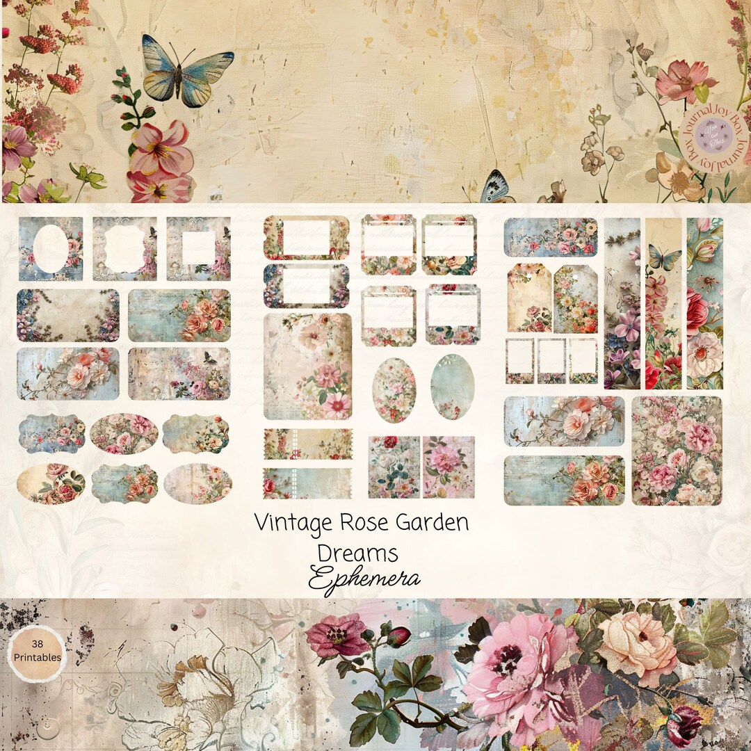 Vintage Rose Garden Ephemera Cards, 38 Mini Extras Pack, Flower ...