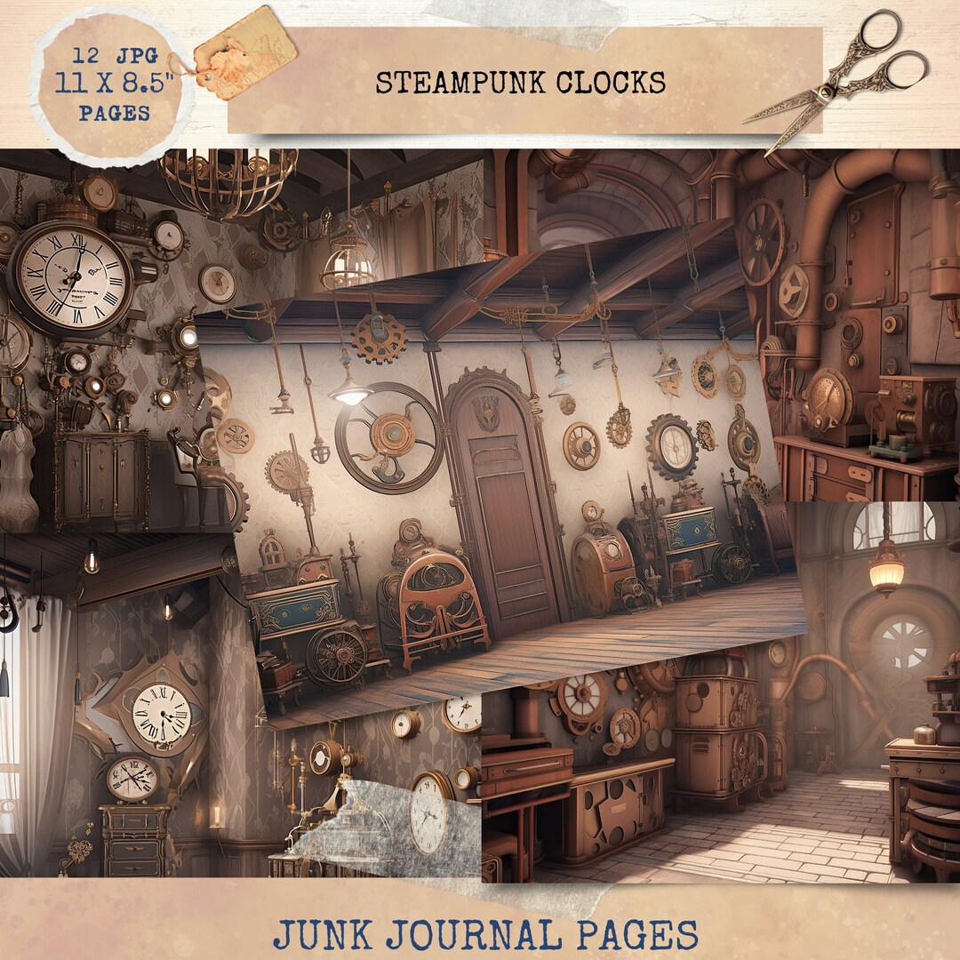 Junk Journal Printable, Steampunk Vintage Clocks Journal Papers, Clock Junk Journal , Vintage ...