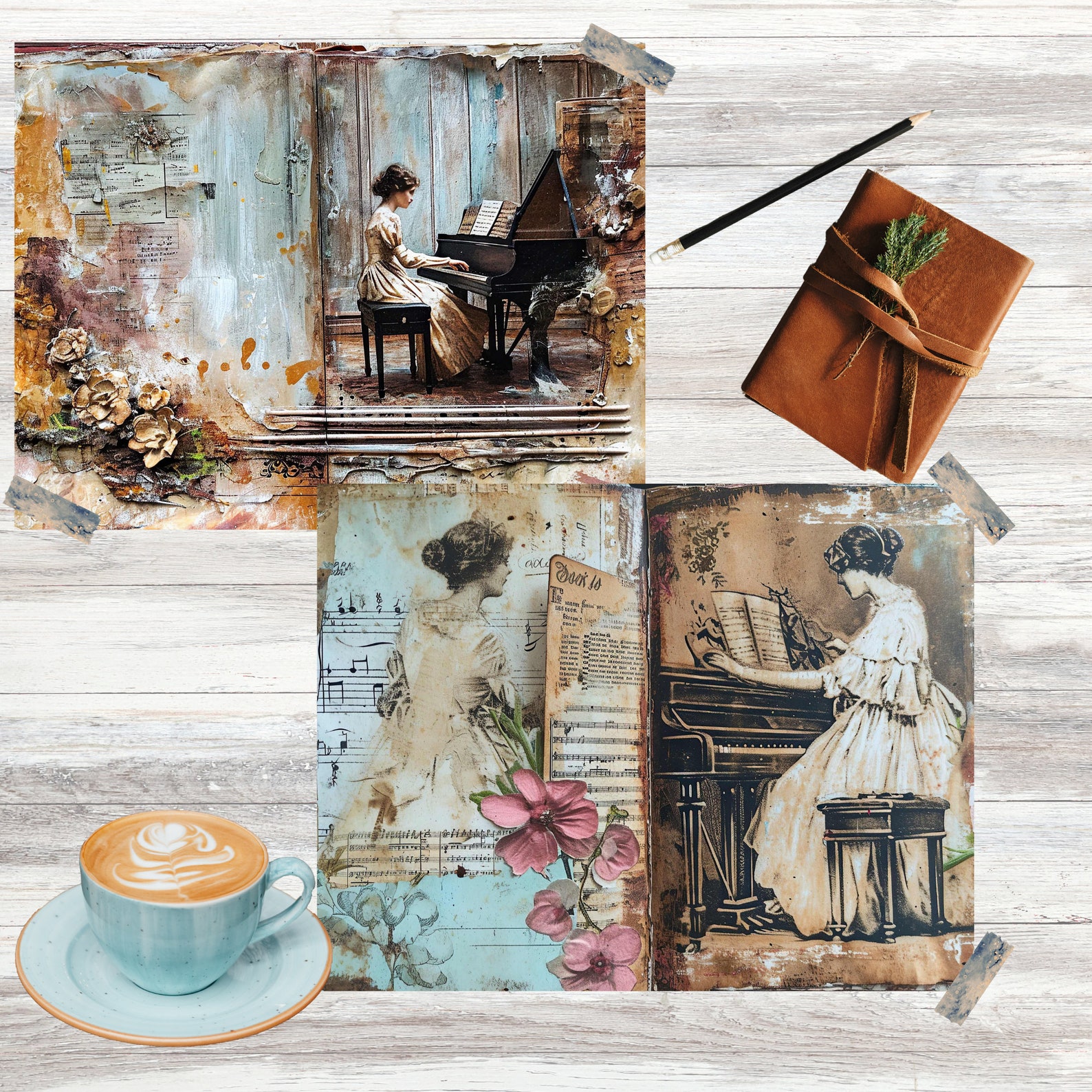 Junk Journal Printable, Vintage Piano Paper Journal Pages, Music Junk ...