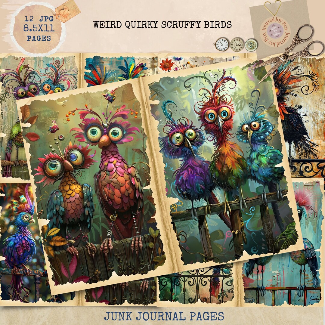 Funny Quirky Scruffy Birds Junk Journal, Birds Pages, Funny Birds Junk ...