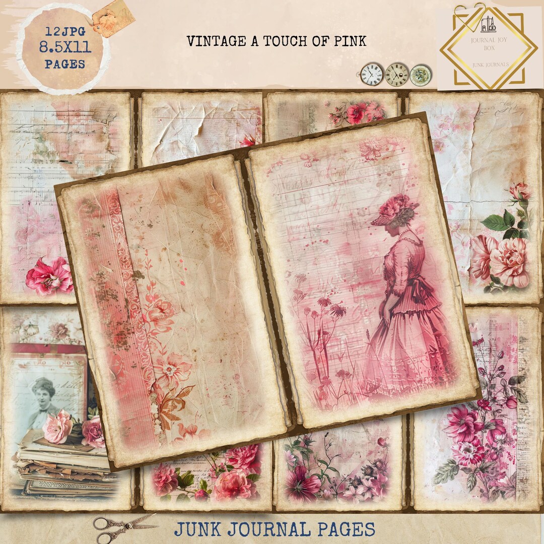 Junk Journal Printable, Pink Floral Pages Junk Journal, Vintage Pink ...