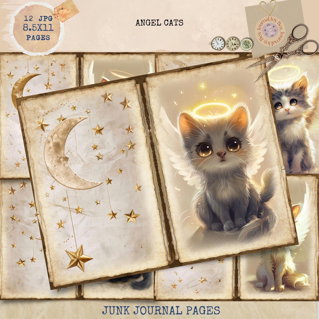 Junk Journal Printable, Angel Cat Journal, Pet Loss Junk Journal Papers ...