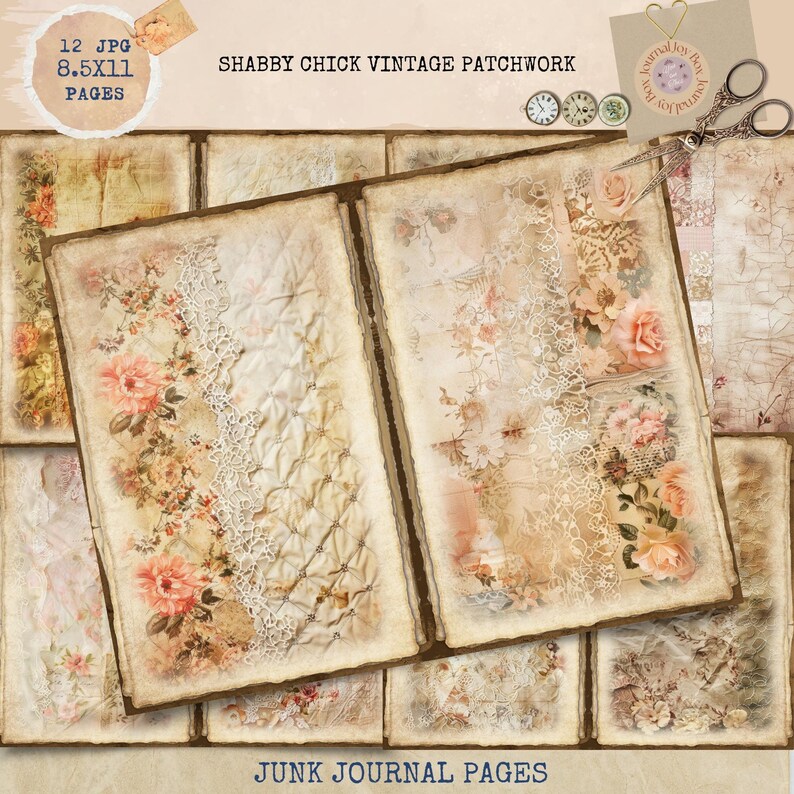 Junk Journal Printable, Shabby Chic Vintage Patchwork Junk Journal, Vintage Junk Journal Papers ...