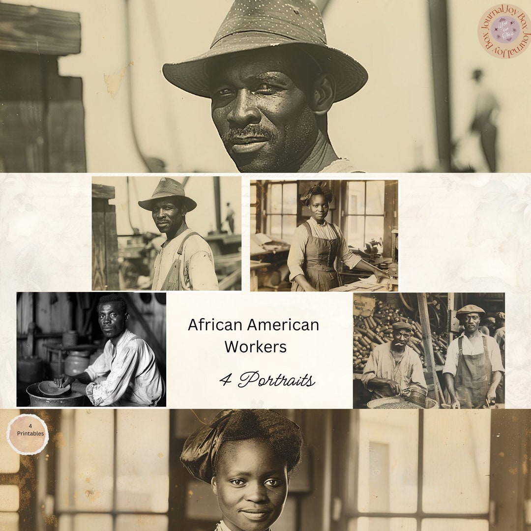 African American Workers Junk Journal Portraits, 4 Cards, Vintage ...