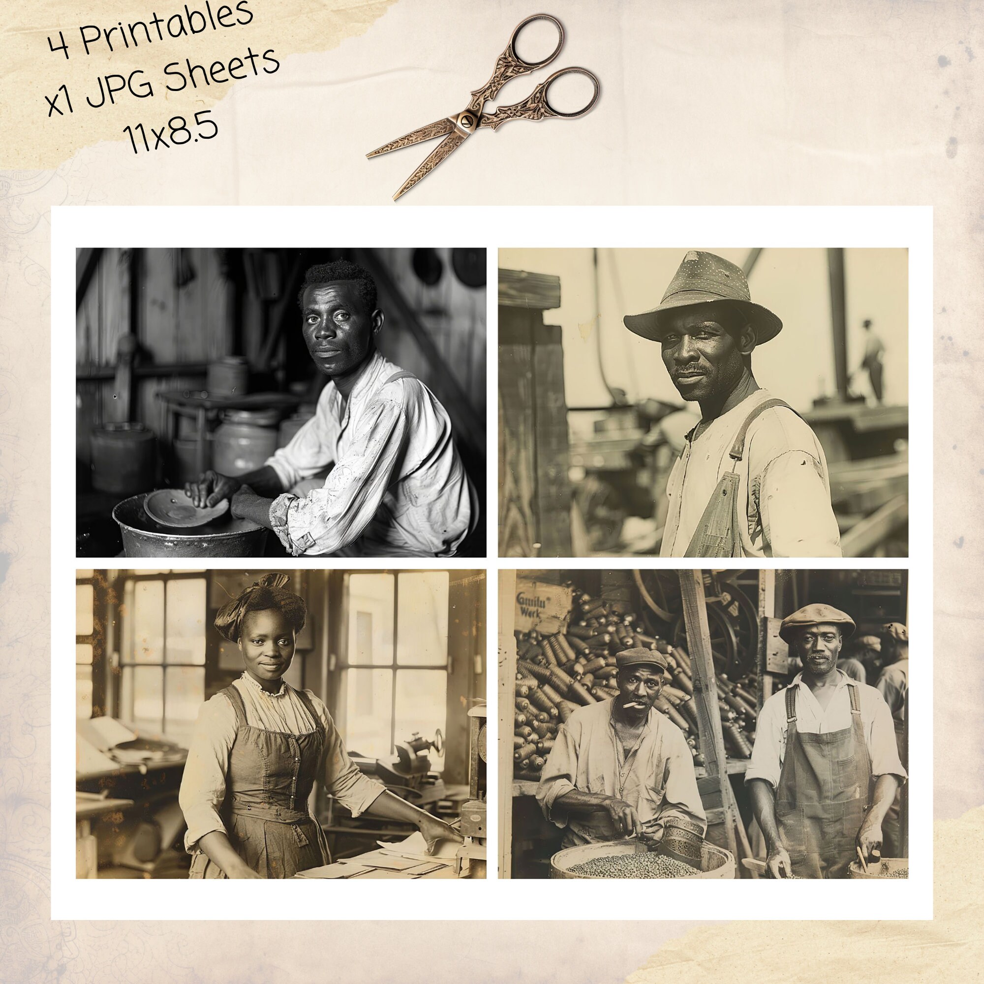 African American Workers Junk Journal Portraits, 4 Cards, Vintage ...