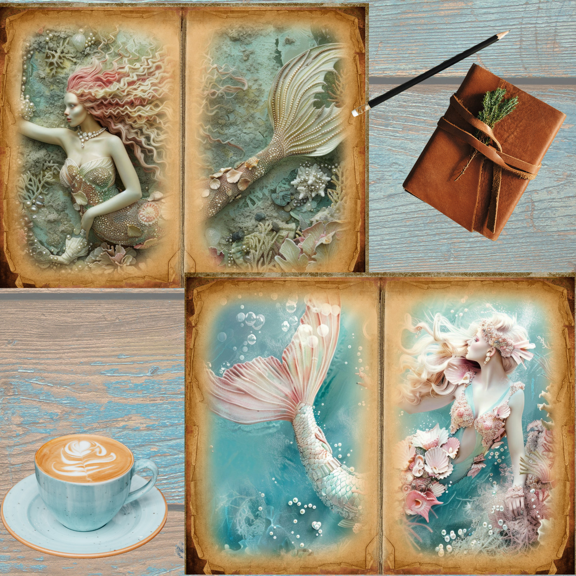 Junk Journal Printable, Mermaid Junk Journal, Fantasy Journal Papers ...