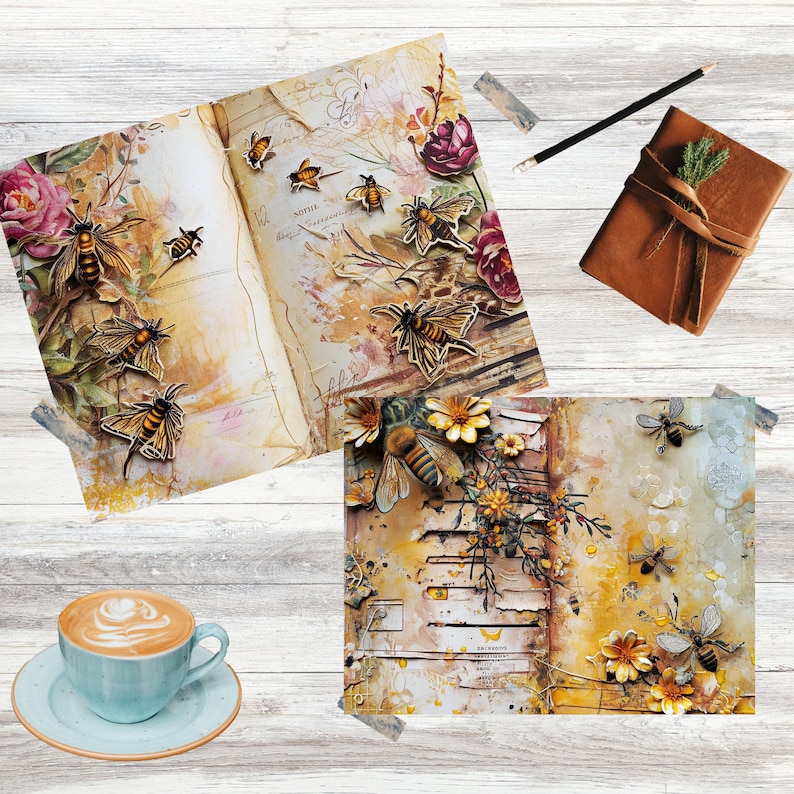 Junk Journal Printable, Bee Junk Journal, Journal Papers, Honey Bees ...