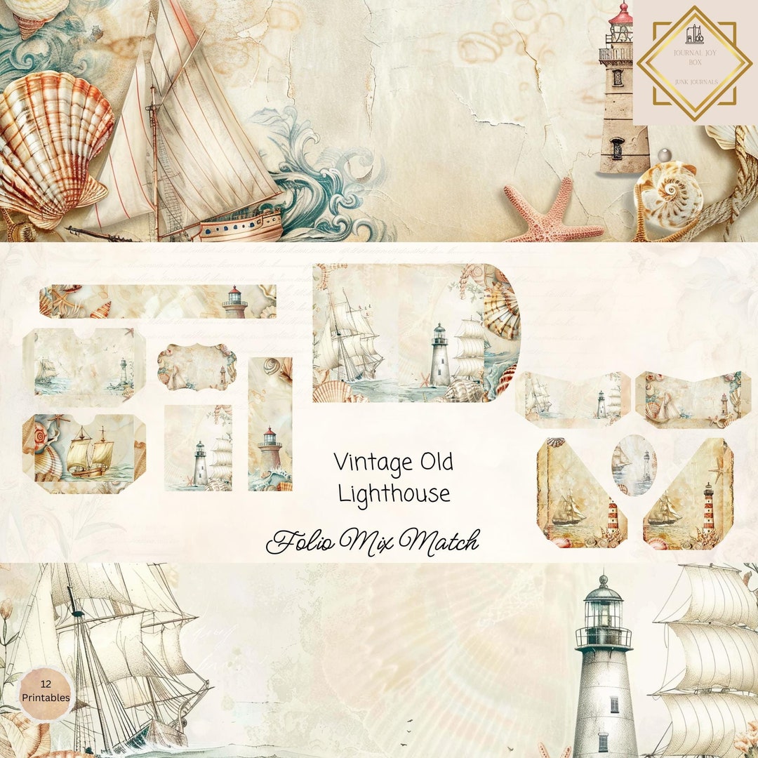 Vintage Ocean Journal Folio Mix and Match, Lighthouse Printable ...