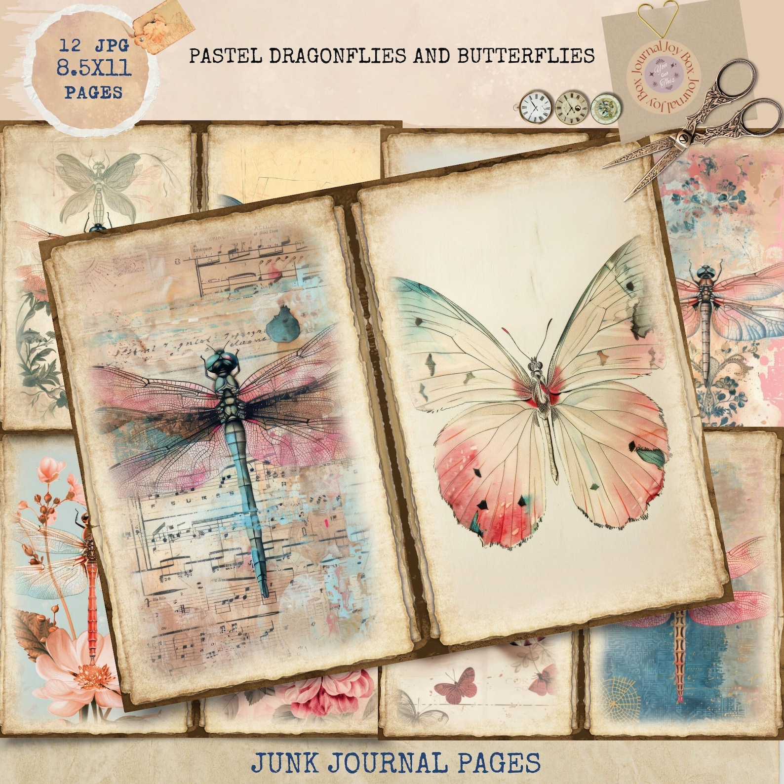 Junk Journal Printable, Butterflies and Dragonflies Journal Papers, Dragonflies Journal Digi Kit ...