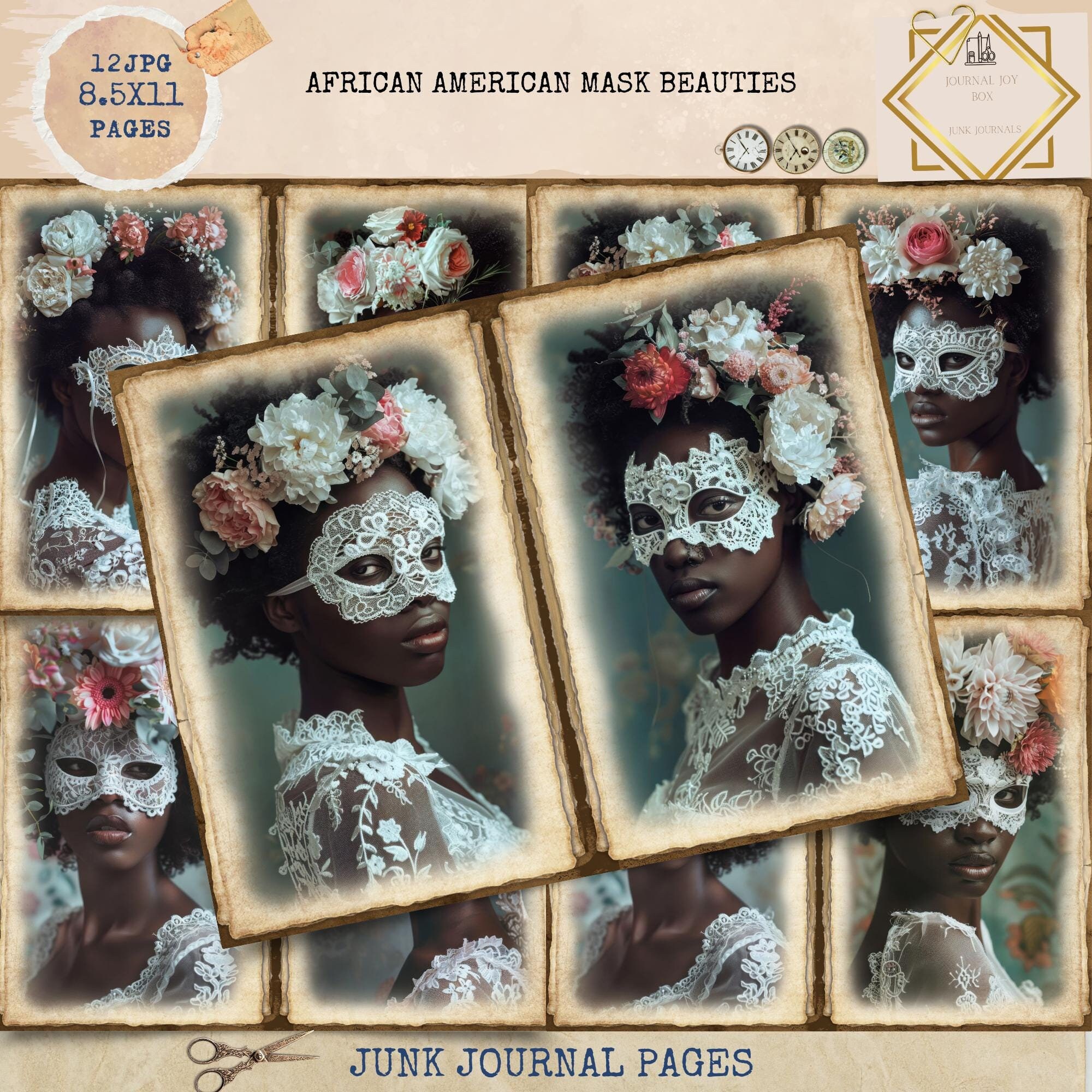African American Mask Beauties Junk Journal Pages, Digital Scrapbook ...