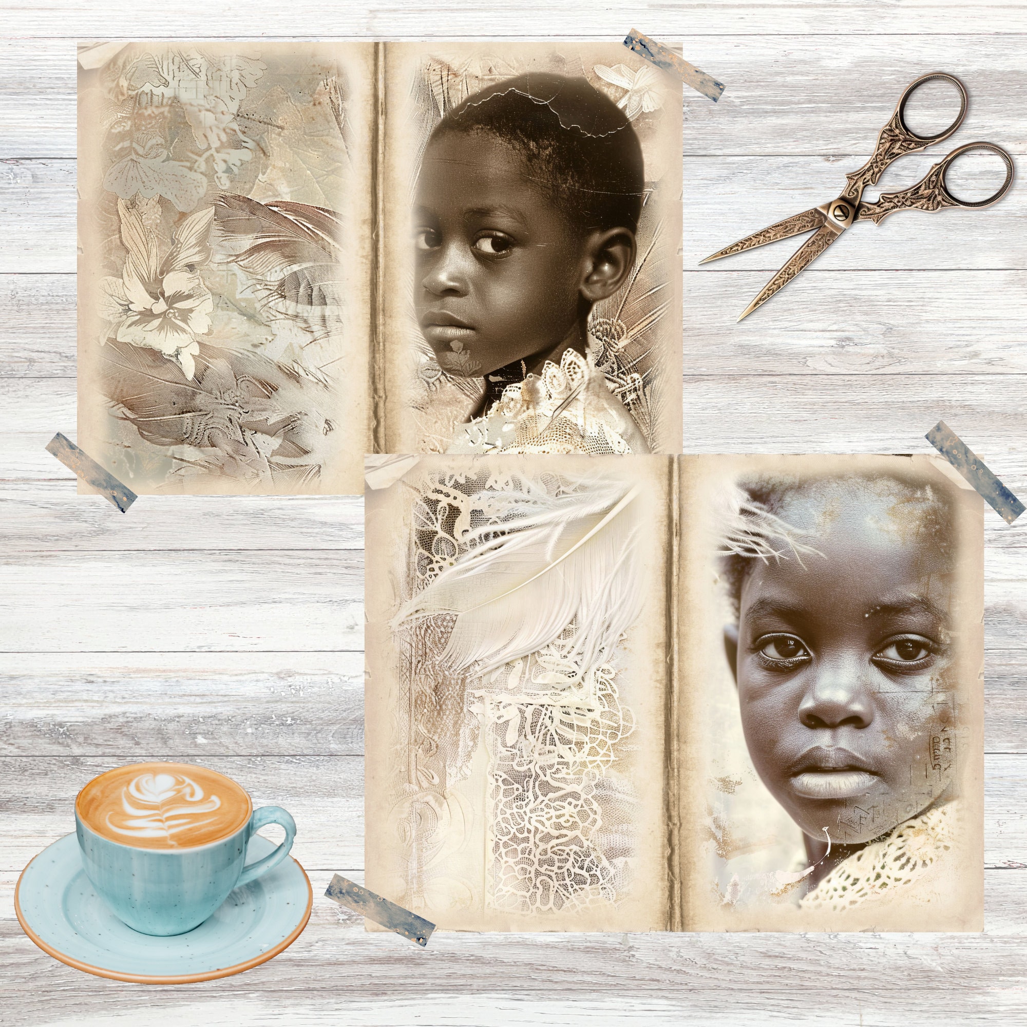 African American Boys Junk Journal Pages, Digital Scrapbook Paper ...