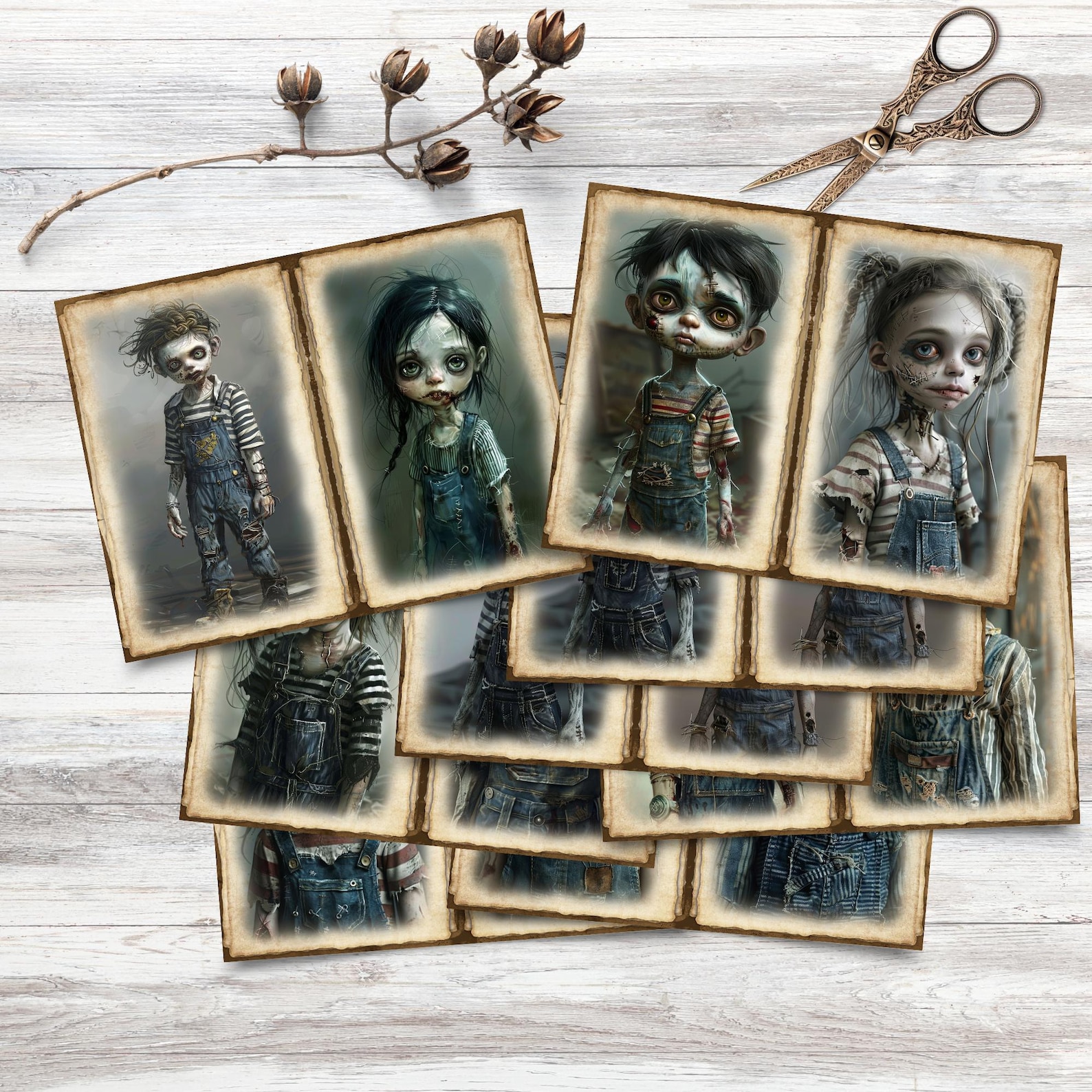 Junk Journal Printable, Zombie Kids Journal, Halloween Zombies Journal Papers, Creepy Zombie ...
