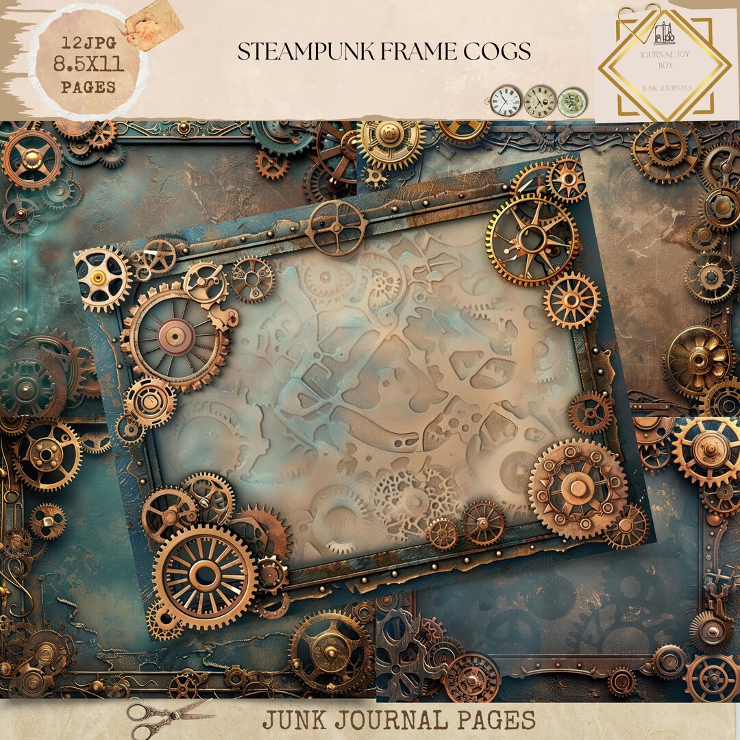 Junk Journal Printable, Steampunk Cog Frame Junk Journal, Steam Punk ...