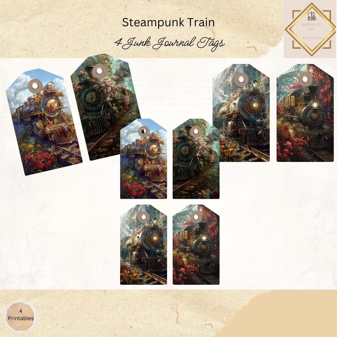 Steampunk Train Journal Tags, Printable Ephemera, X4 Steampunk Train ...