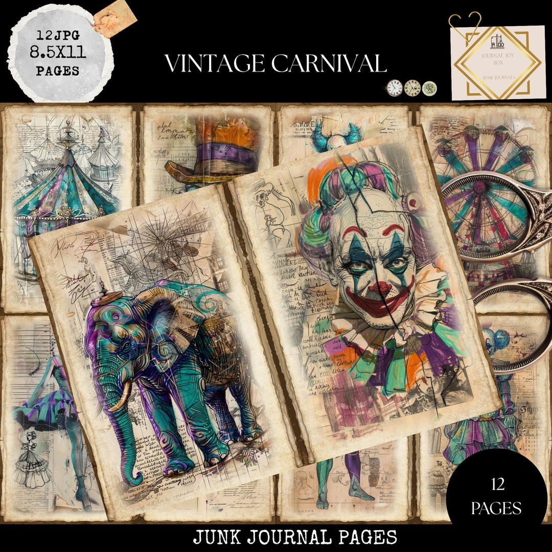 Junk Journal Printable, Vintage Carnival Pages, Vintage Circus Journal ...